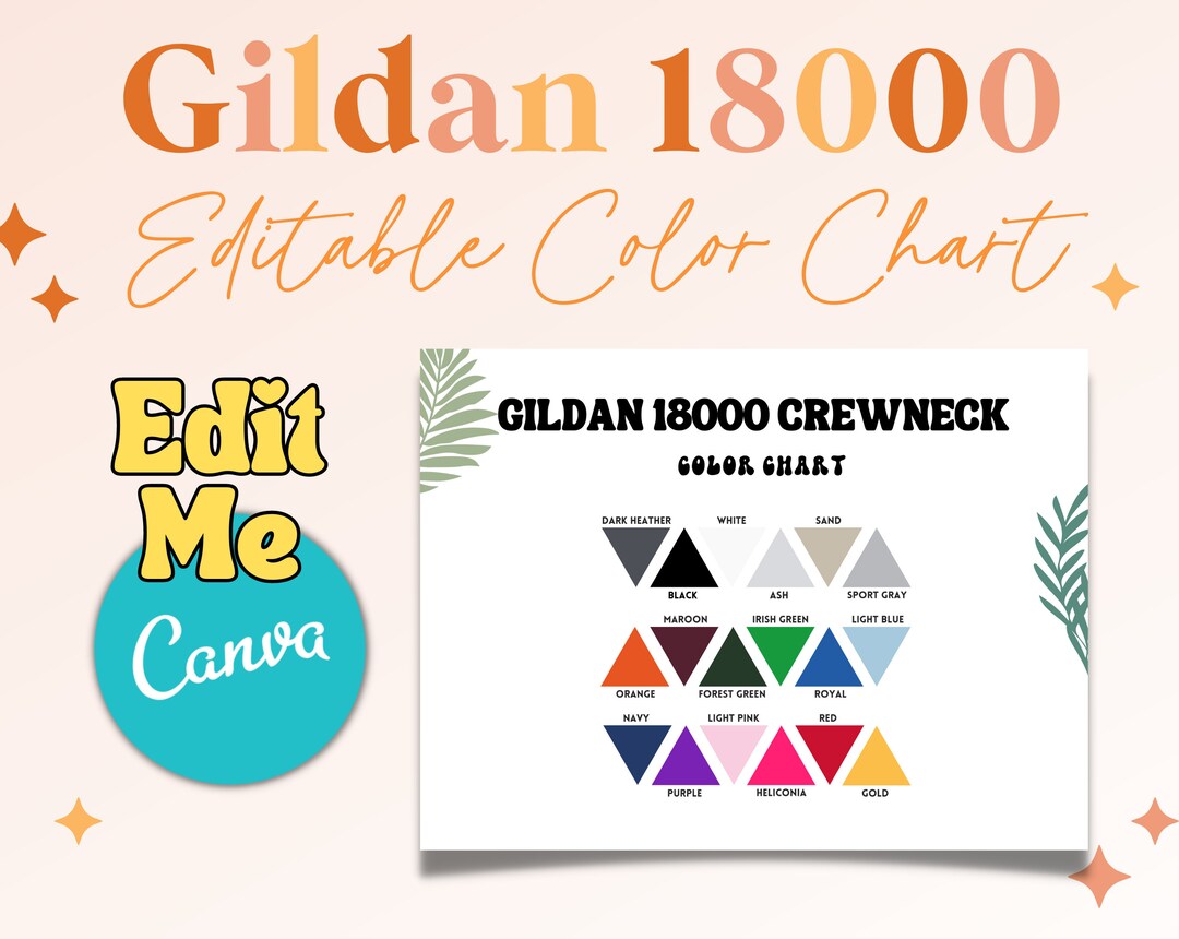 Gildan 18000 Crewneck Color Chart Editable Canva Template Download ...