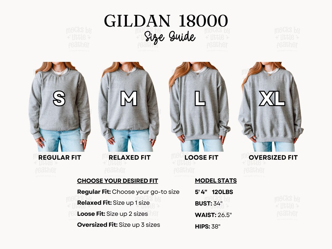 Gildan 18000 Size Guide | G180 Size Comparison Chart | G18000 Crewneck ...