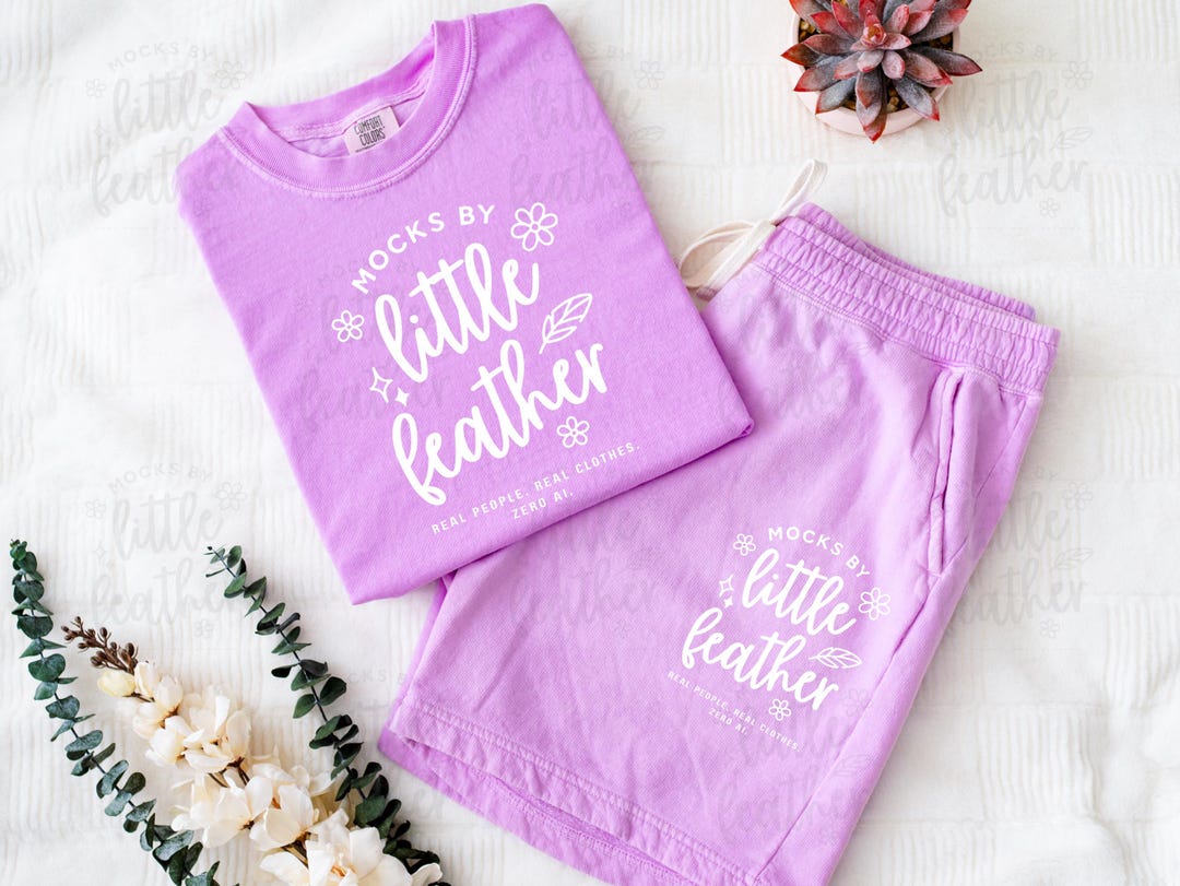 Neon Violet Comfort Colors 1468 + 1717 Top Bottom Set Flat Lay Mockup ...