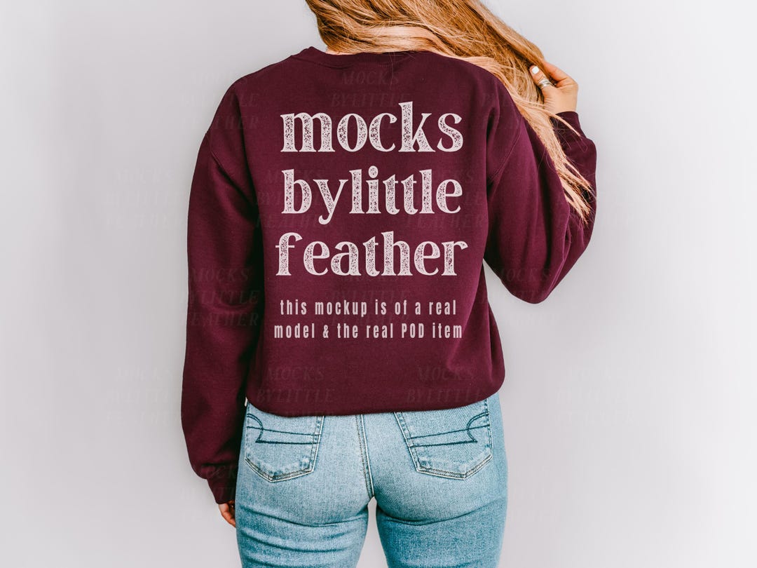 Gildan 18000 Maroon Back Mockup | Dark Red G180 Sweater Mock-up | Back ...