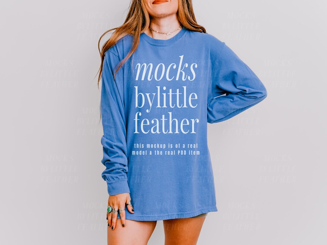 Flo Blue Comfort Colors 6014 Mockup | C6014 Long Sleeve Shirt Mock up ...