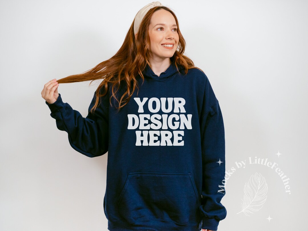 Gildan 18500 Navy Hoodie Mockup Gildan 18500 Navy Sweater Model Mock ...