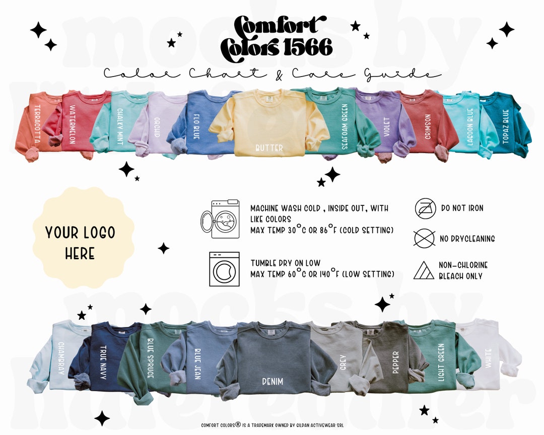 Comfort Colors 1566 Color Chart, 1566 Care Guide, Print on Demand and ...