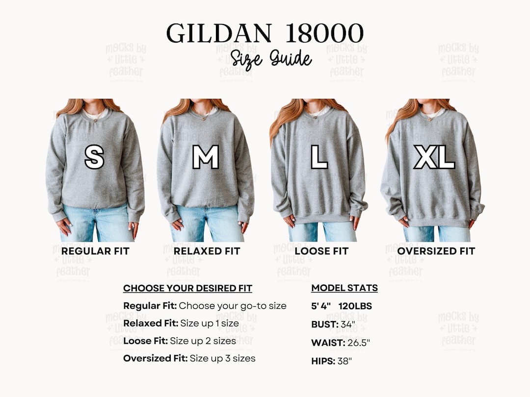 Gildan 18000 Size Guide | G180 Size Comparison Chart | G18000 Crewneck ...