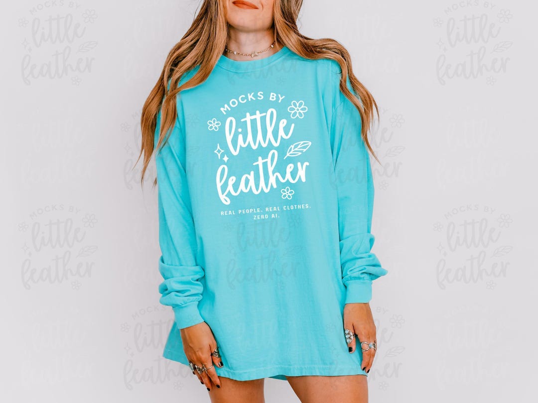 Lagoon Blue Comfort Colors 6014 Mockup | C6014 Long Sleeve Shirt Mock ...