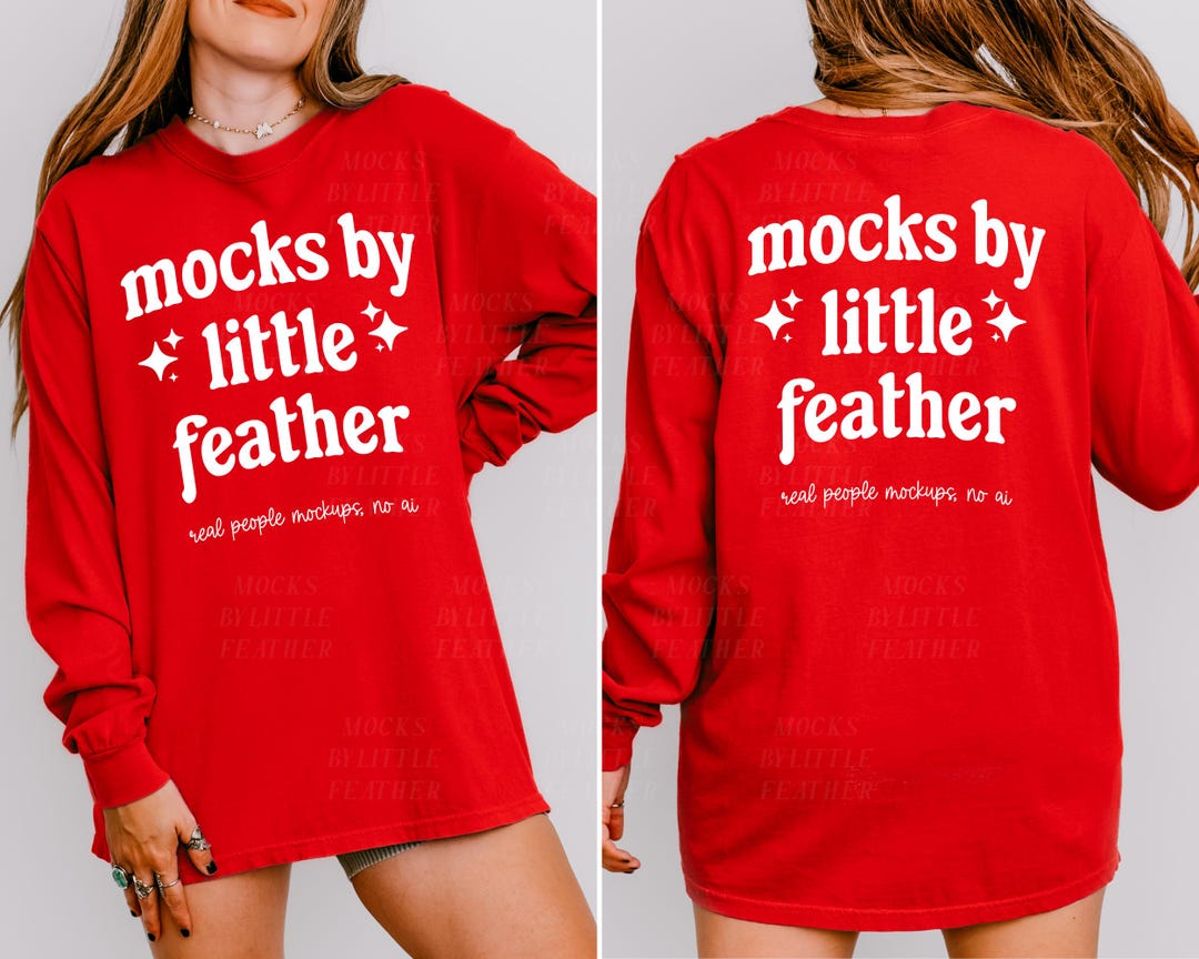 Red Comfort Colors 6014 Front Back Mockup | C6014 Long Sleeve Shirt ...