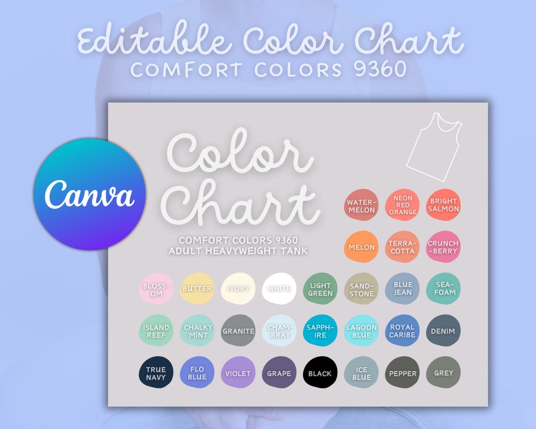 EDITABLE Comfort Colors 9360 Color Cart, Tank Top Color Examples ...