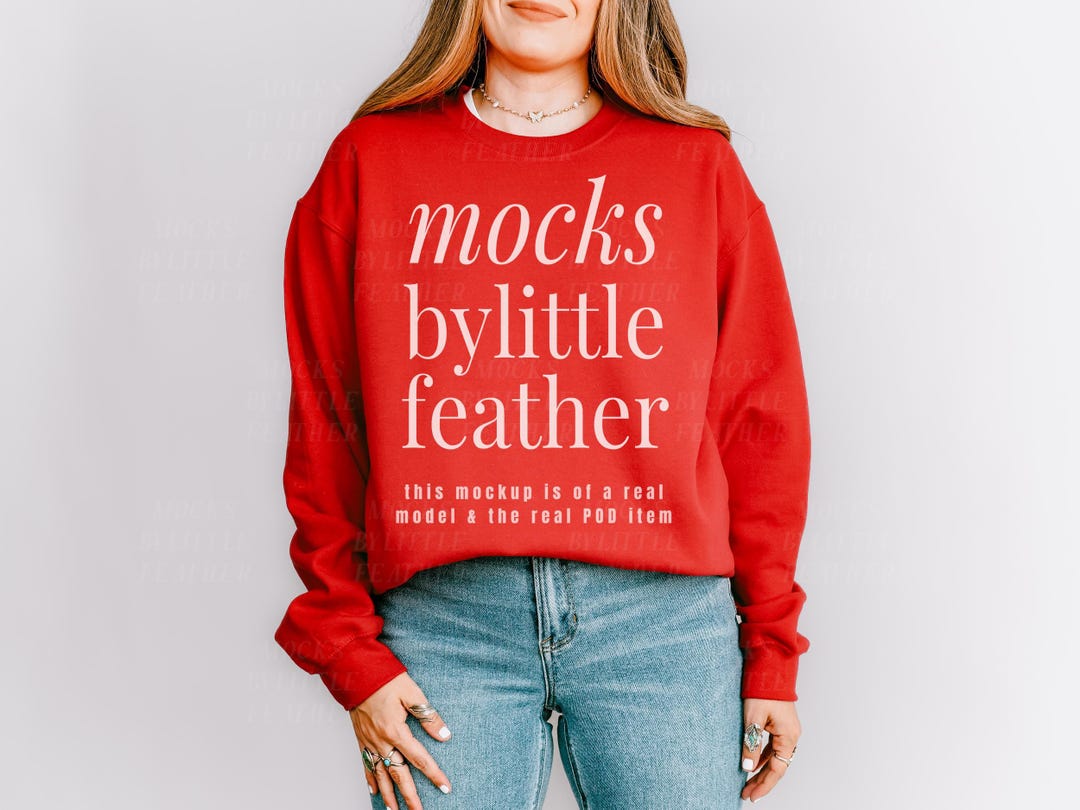 Gildan 18000 Mockup | Red | G180 Sweater Mock-up | Gildan Crewneck Mock ...