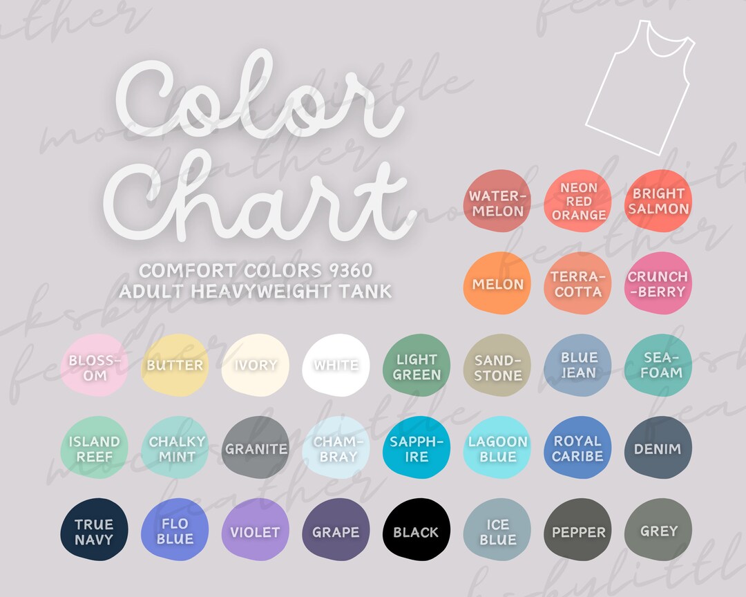 Comfort Colors 9360 Color Cart, Tank Top Color Examples, Swiftpod C9360 ...