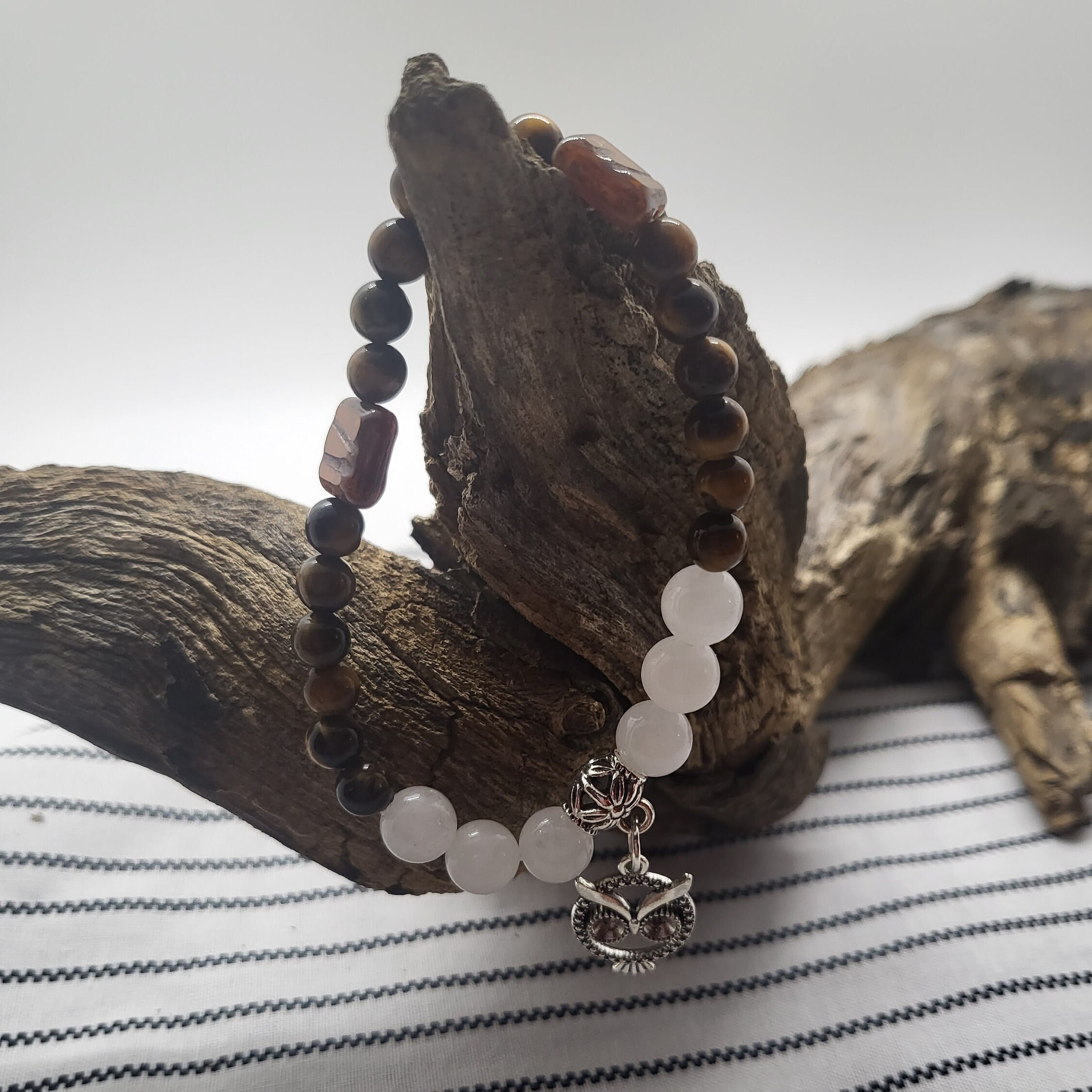 Brown Tigers Eye and White Crystal Quarts Healing Crystal Bracelet ...