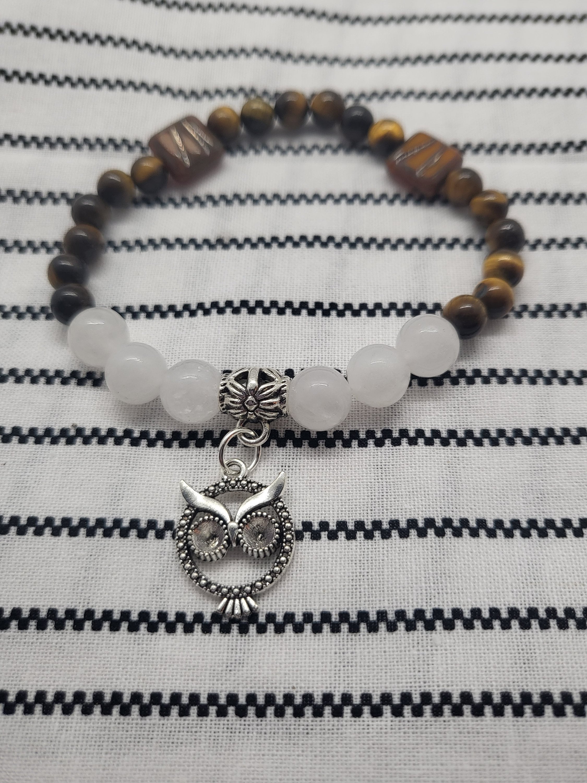 Brown Tigers Eye and White Crystal Quarts Healing Crystal Bracelet ...