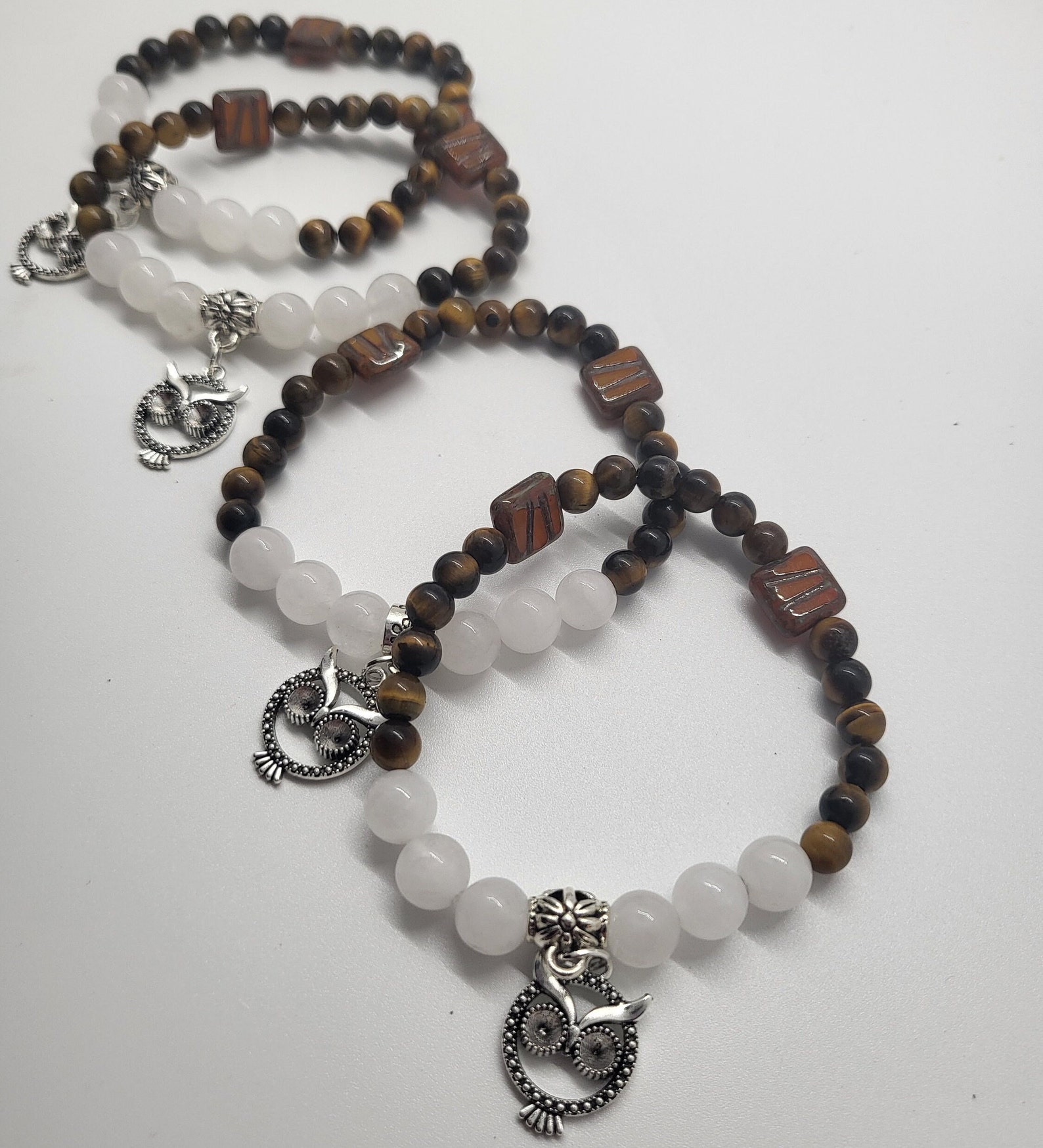 Brown Tigers Eye and White Crystal Quarts Healing Crystal Bracelet ...