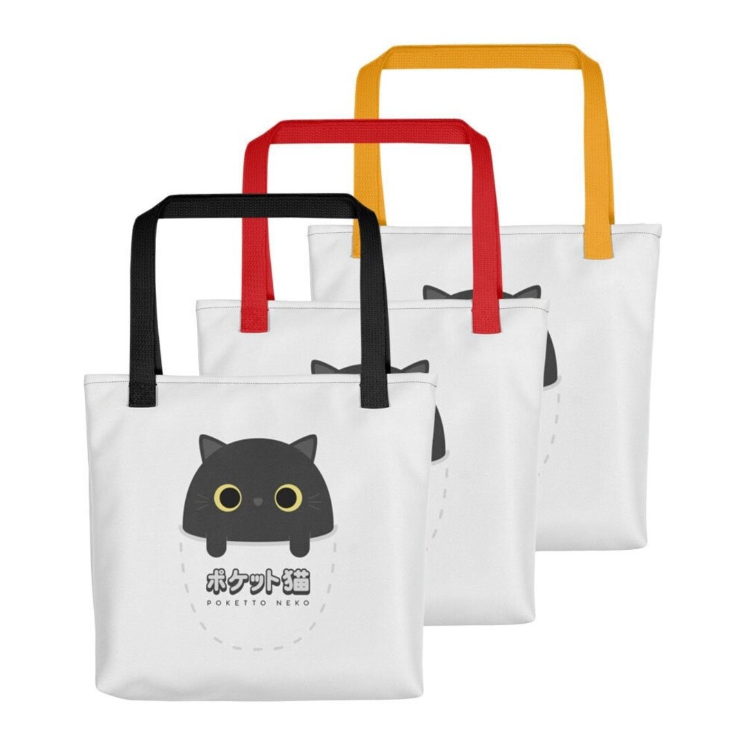 Poketto Neko (pocket Cat) - Kurogoma the Black Cat Tote Bag / Reusable ...
