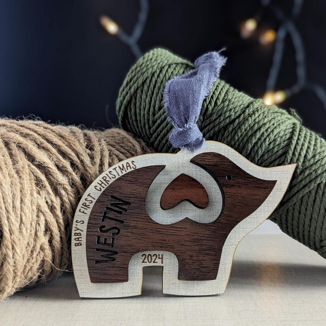 Baby's First Christmas Elephant Ornament. Personalized With Name. Baby ...