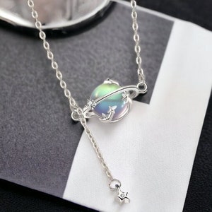 Aurora Moonstone Planet Necklace, 925 Sterling Silver Pendant, Moonstone Necklace, Special Gift ...