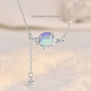 Aurora Moonstone Planet Necklace, 925 Sterling Silver Pendant, Moonstone Necklace, Special Gift ...