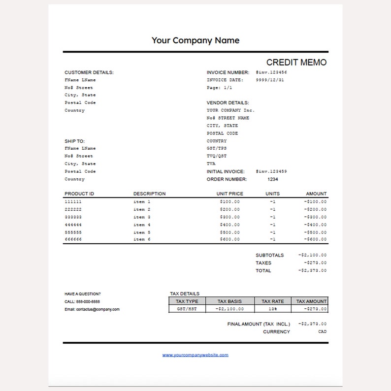 Invoice AND Credit Memo Templates, Support Multi-pages, Editable in ...