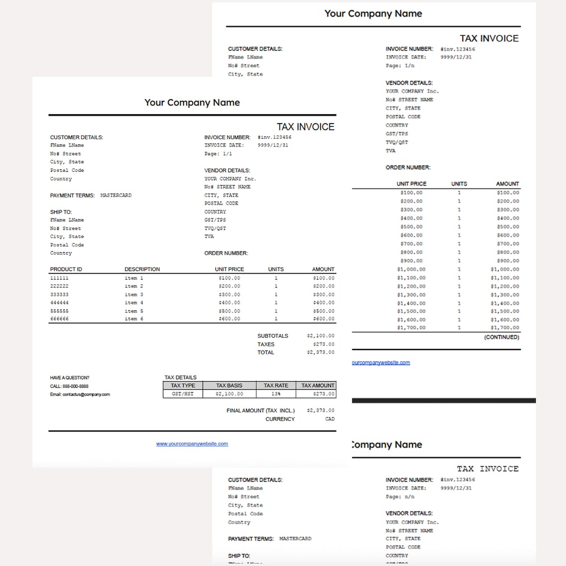 Invoice AND Credit Memo Templates, Support Multi-pages, Editable in ...