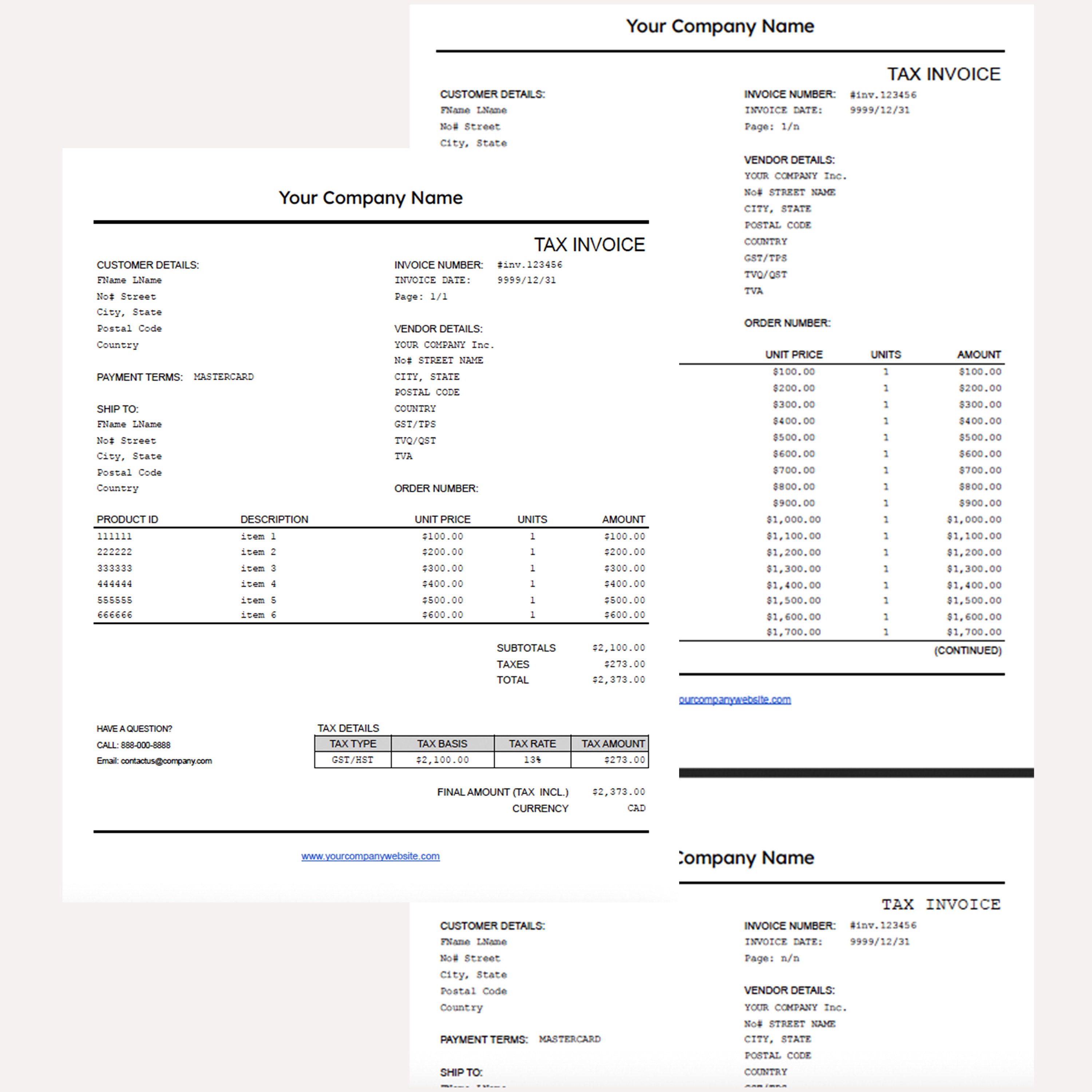 Invoice AND Credit Memo Templates, Support Multi-pages, Editable in ...
