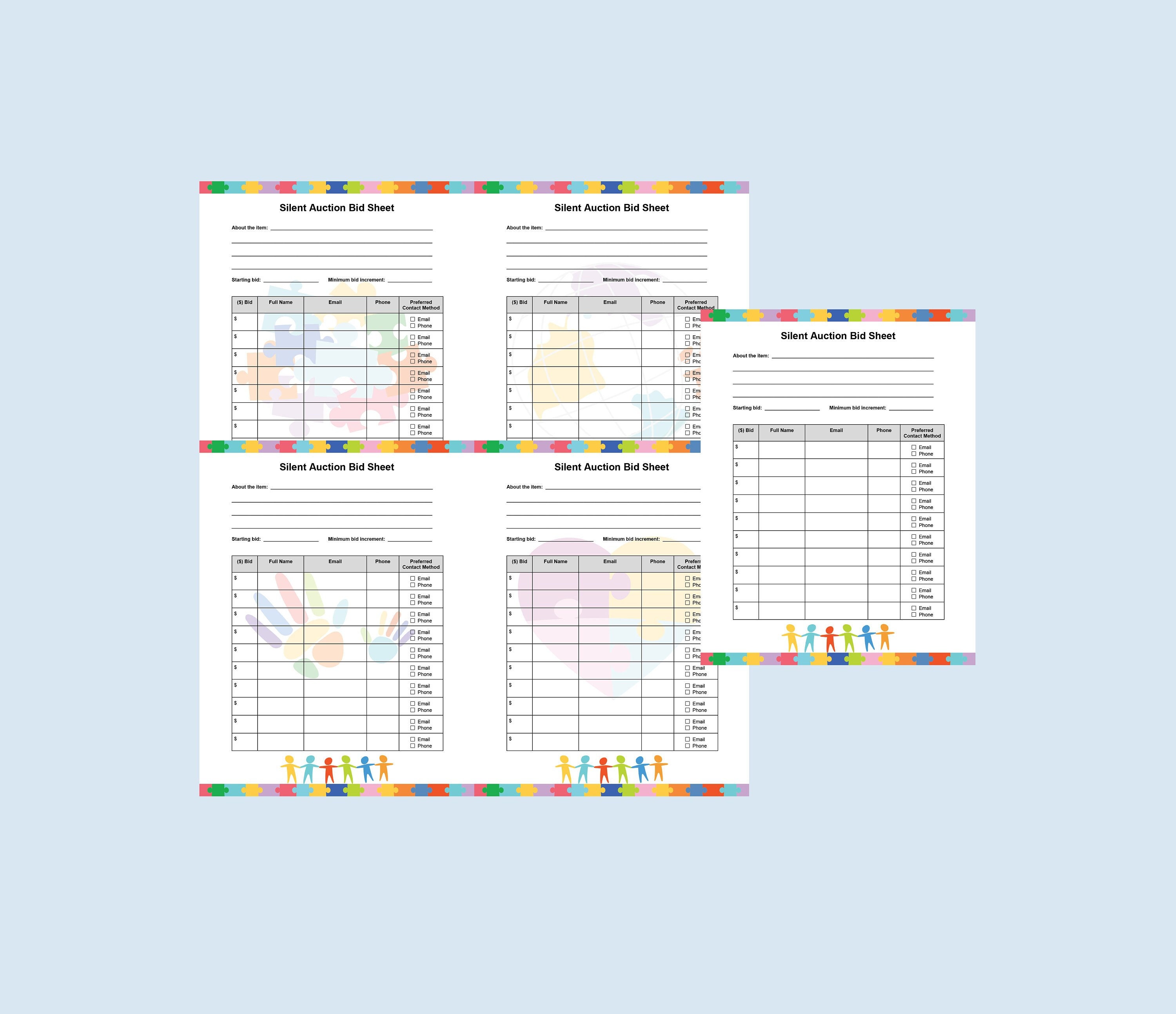 Editable PDF, Silent Auction Sheet for Charitable Events, Inclusive ...
