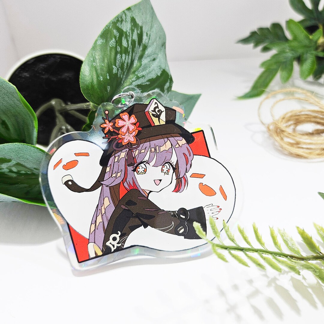 FREE SHIPPING Hutao Keychain Genshin Impact Holographic Finish Keychain ...