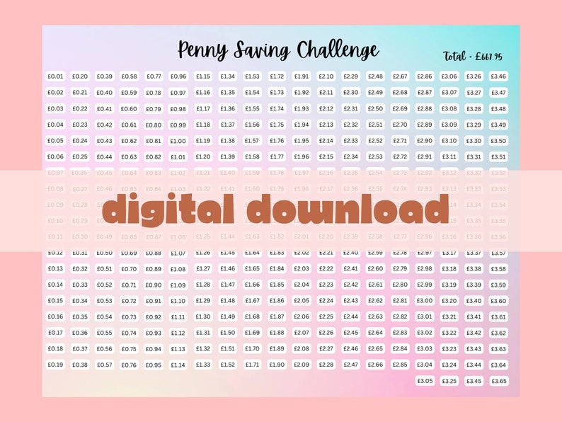 Penny Saving Challenge Tracker | Digital Download - Etsy