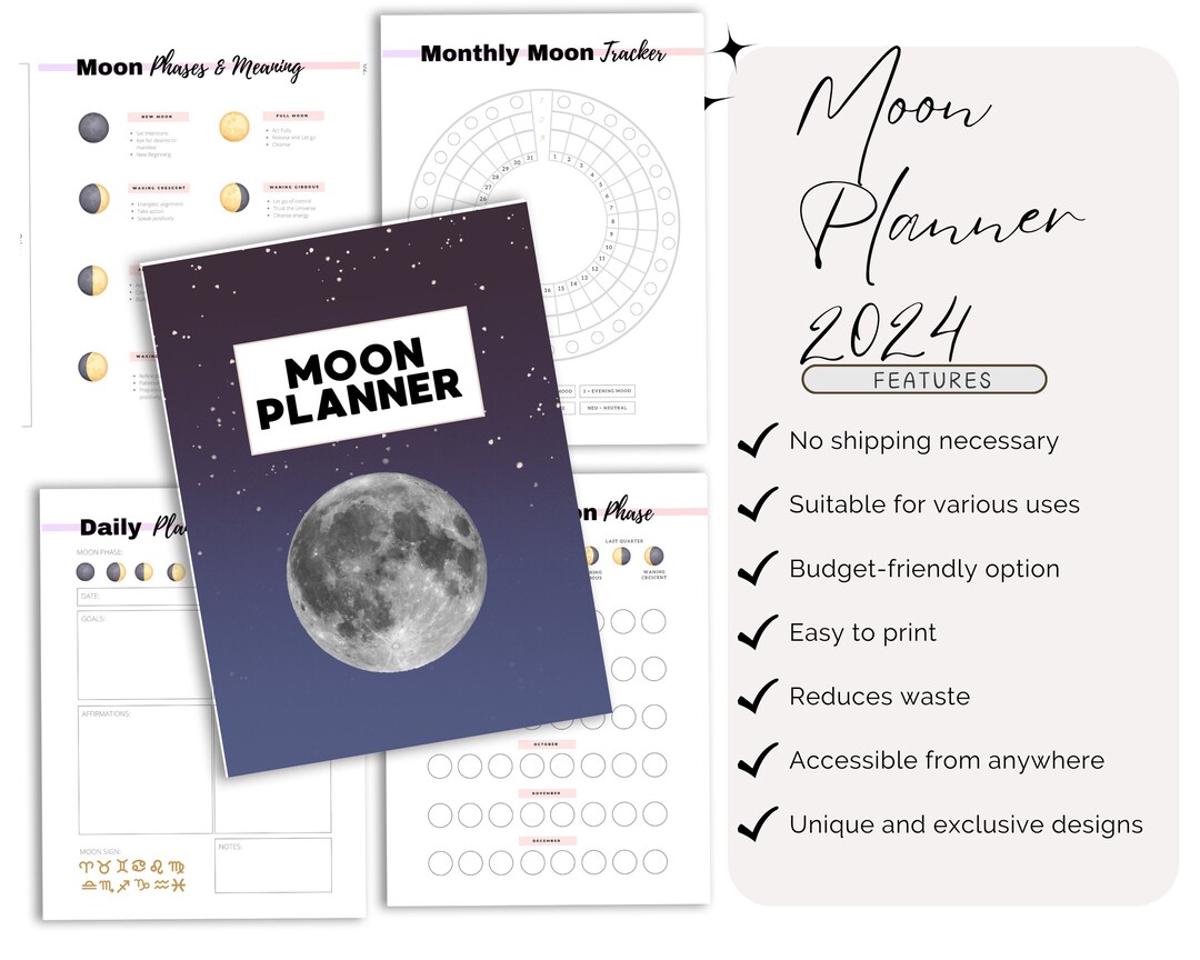 Moon Planner, Moon Planner Lunar Calendar Organizer, Celestial Planner ...