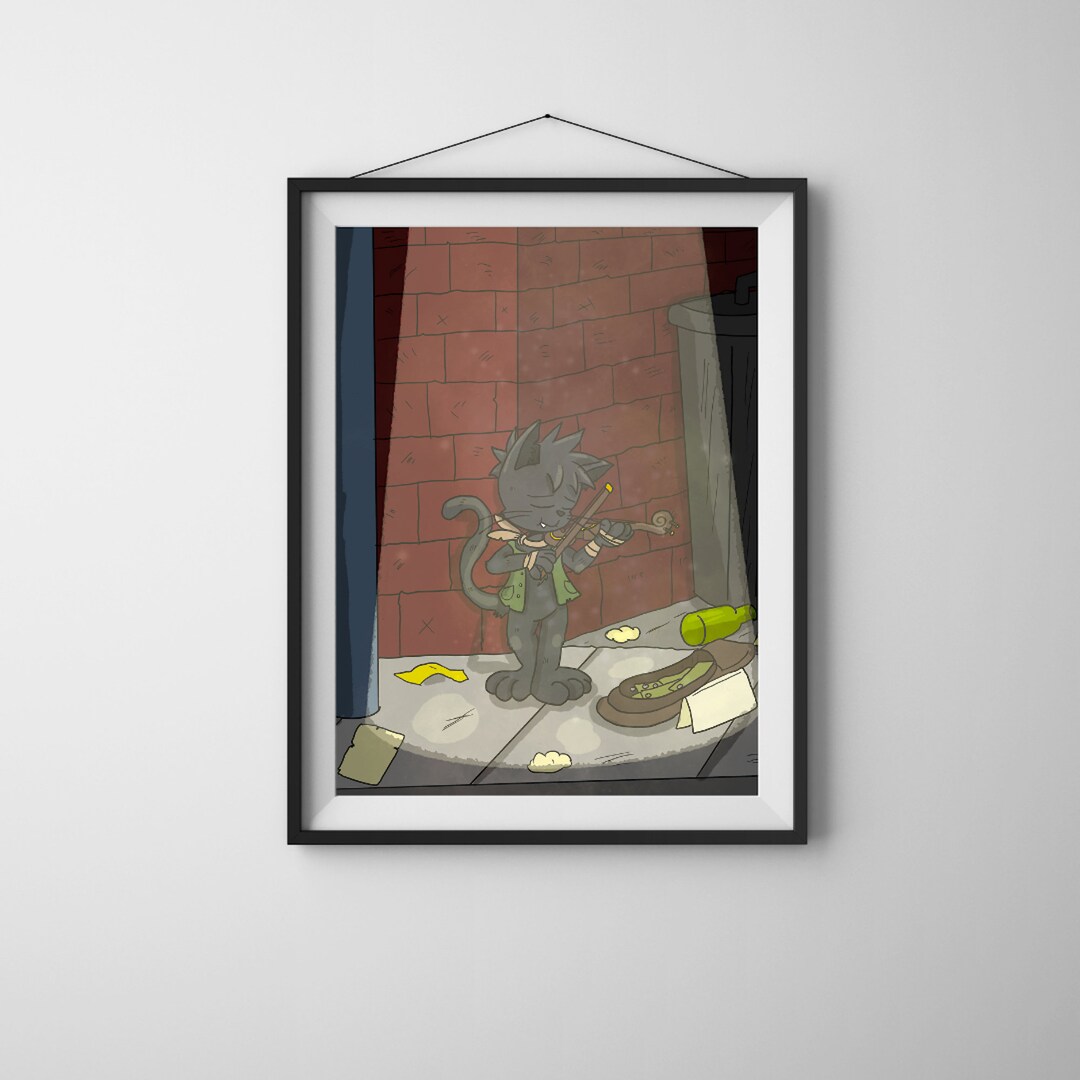 The Lonely Stray, Cat Cartoon, Cat Poster, Cat in Alley, Fiddler in the ...