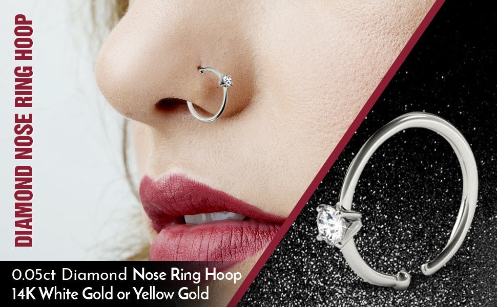 Diamond Nose Ring, Genuine Diamond Nose Hoop, Diamond Nose Ring, Nose ...