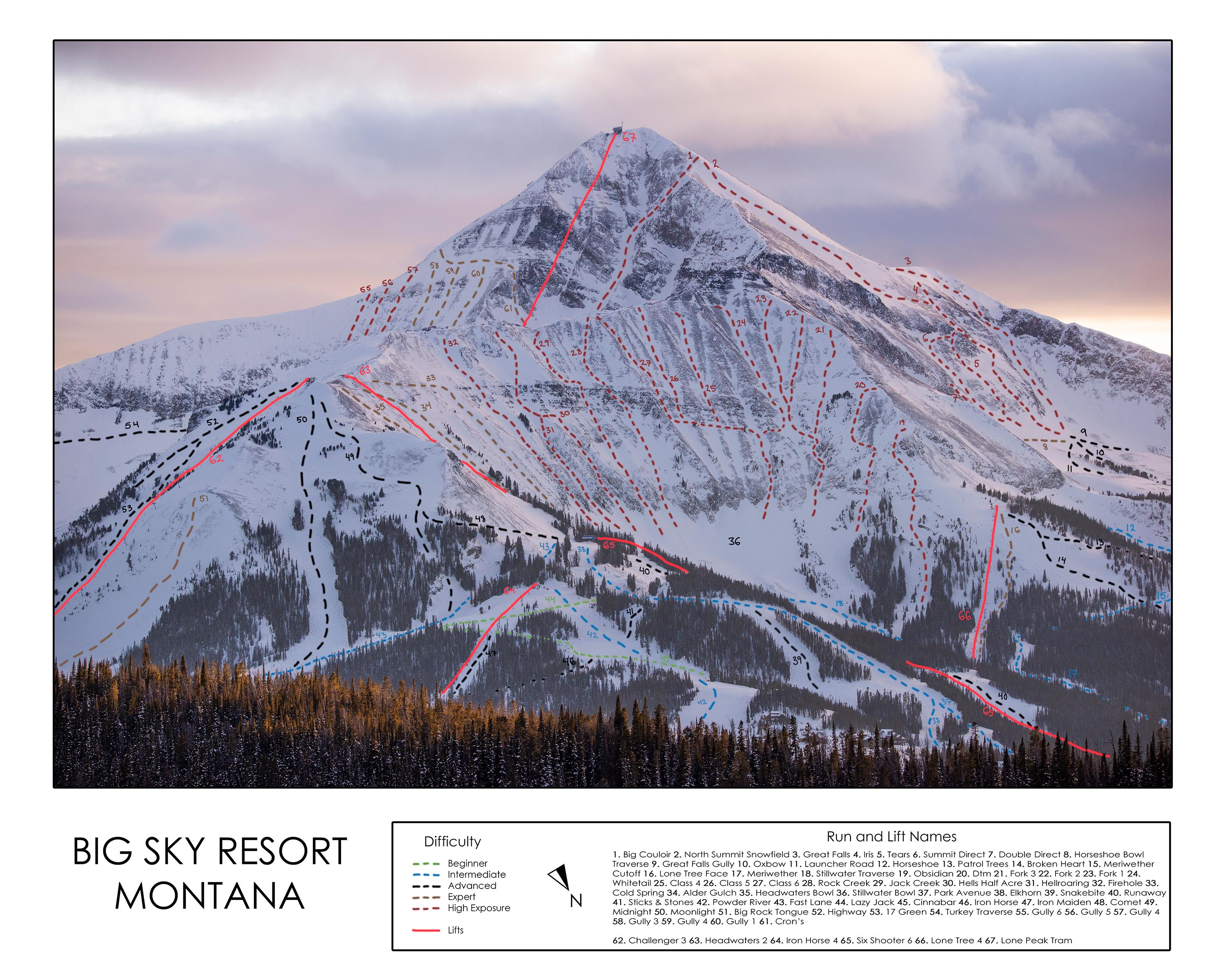Big Sky Ski Resort, Montana, Photo Trail Map - Etsy