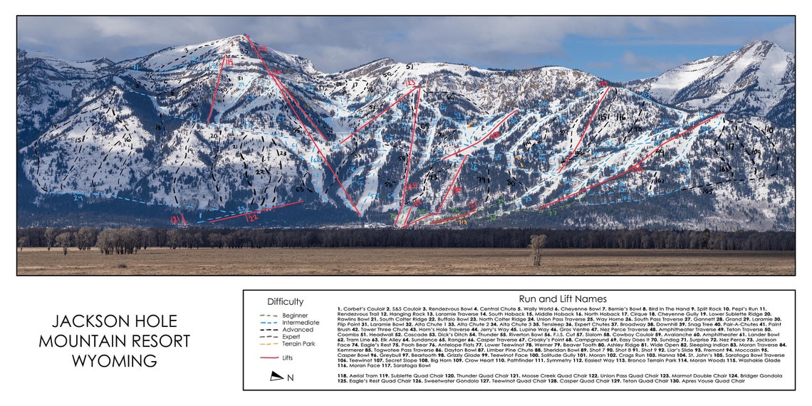 Jackson Hole Mountain Resort, Wyoming, Photo Trail Map - Etsy