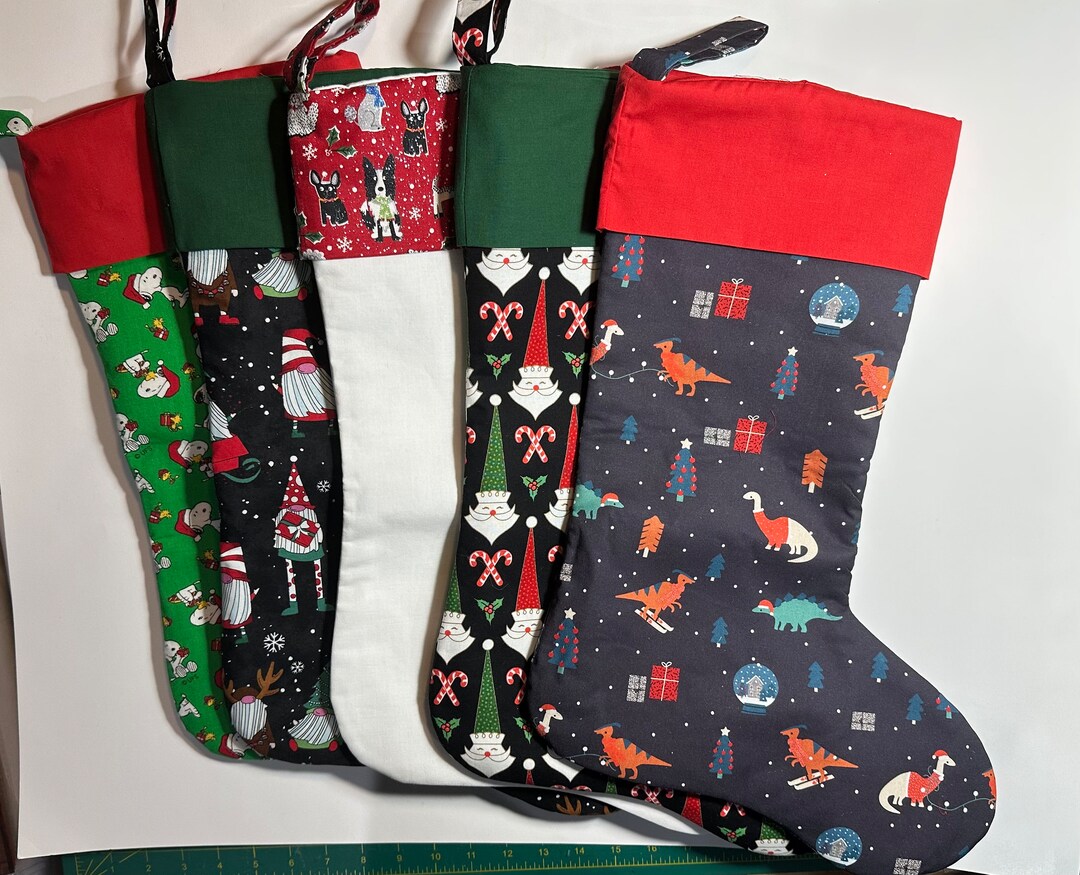 Christmas Stockings Snoopy Dinosaurs Gnomes Glitter Dogs Mid Modern ...