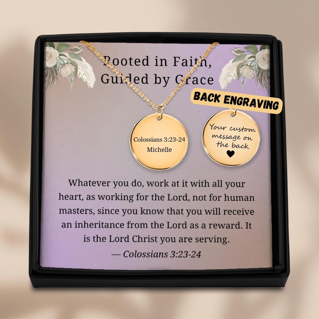 Faithful Work Necklace, Colossians 3:23-24 Engraved Coin, Inspirational ...