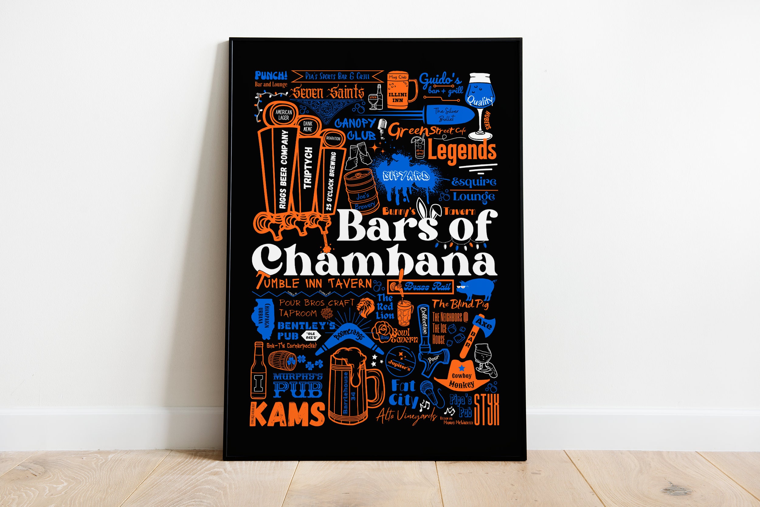 Bars of Chambana Poster Print Champaign Urbana Illinois Bars - Etsy