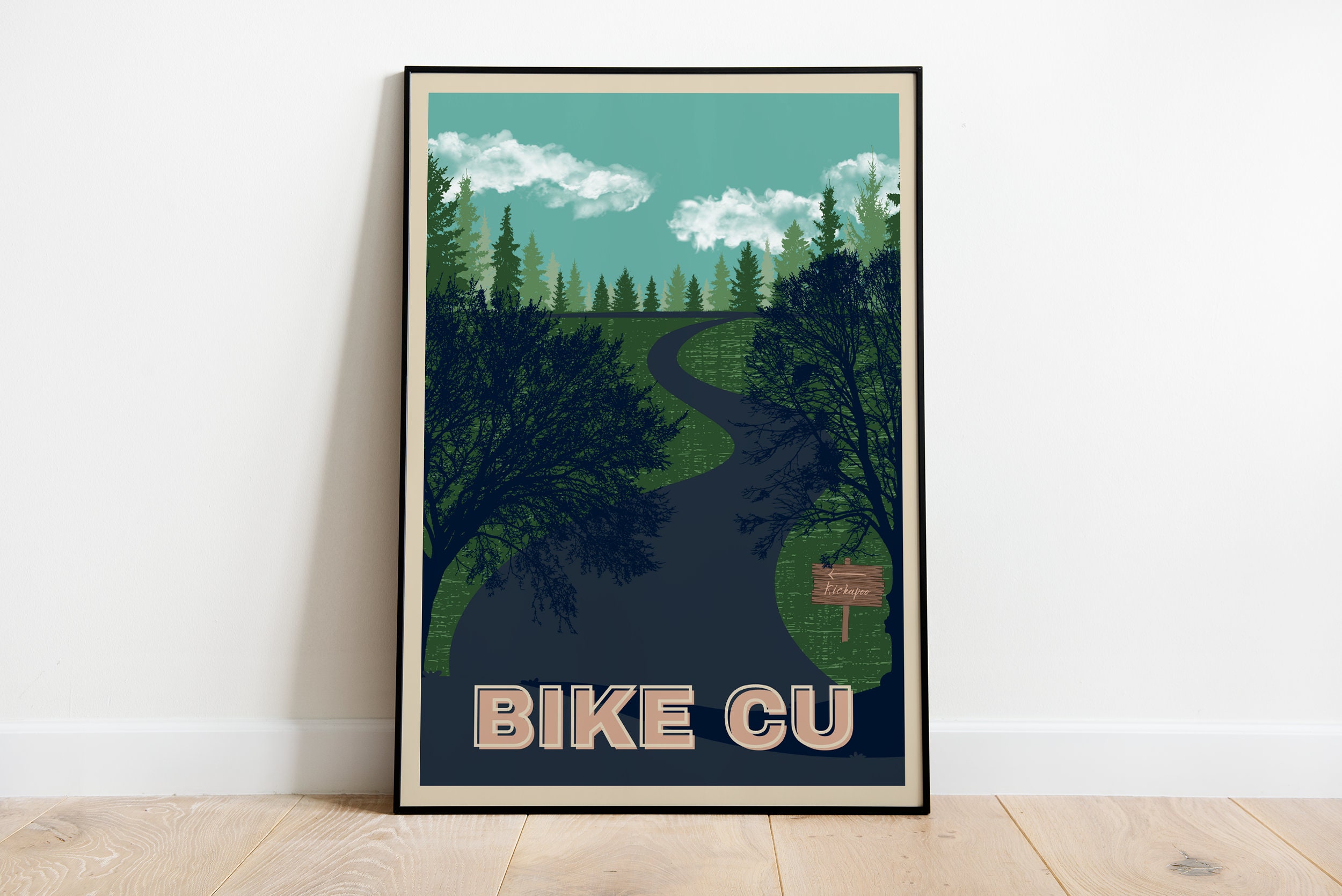Bike CU Retro Style Poster Print- Champaign Urbana Kickapoo Rail Trail ...