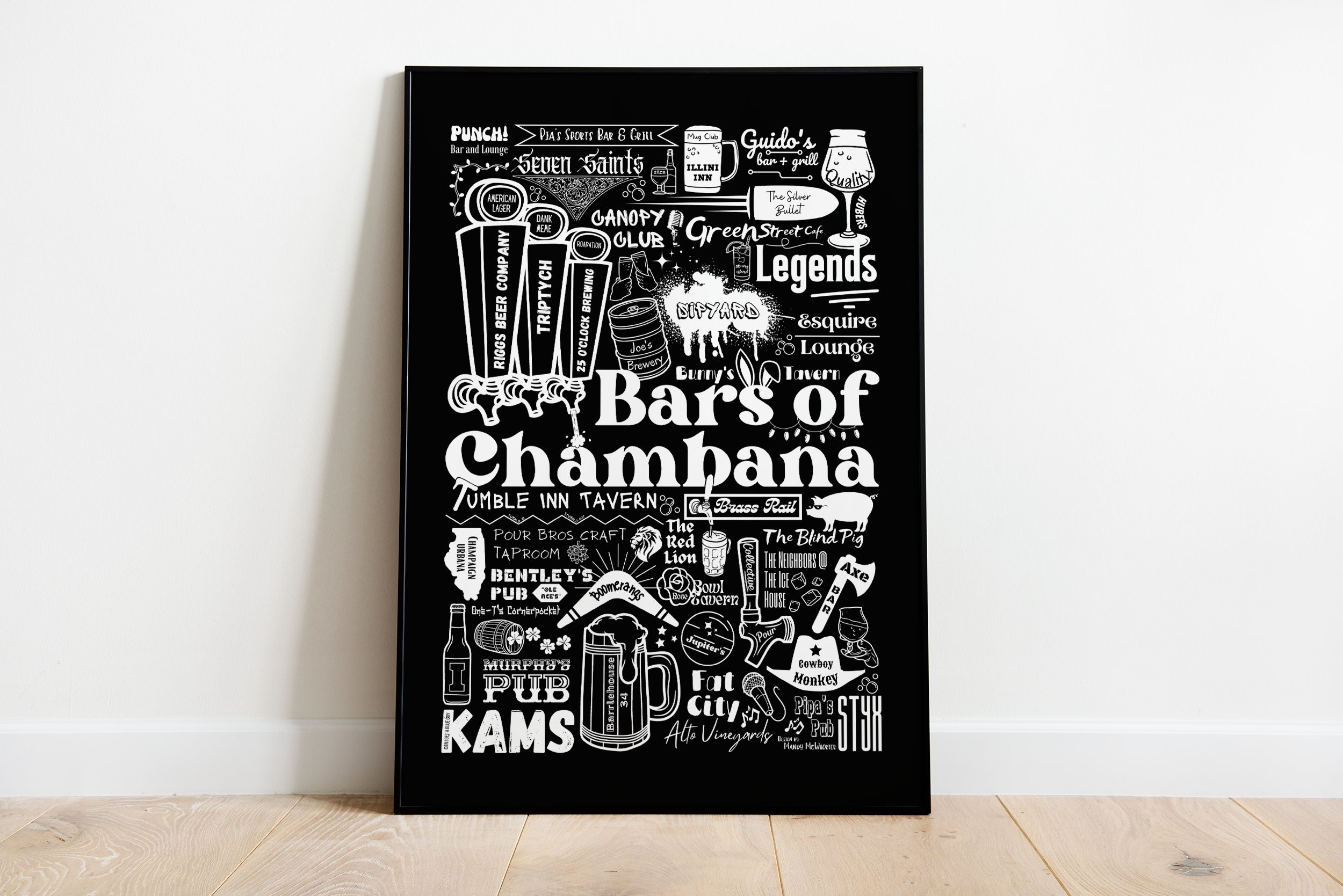 Bars of Chambana Poster Print Champaign Urbana Illinois Bars - Etsy