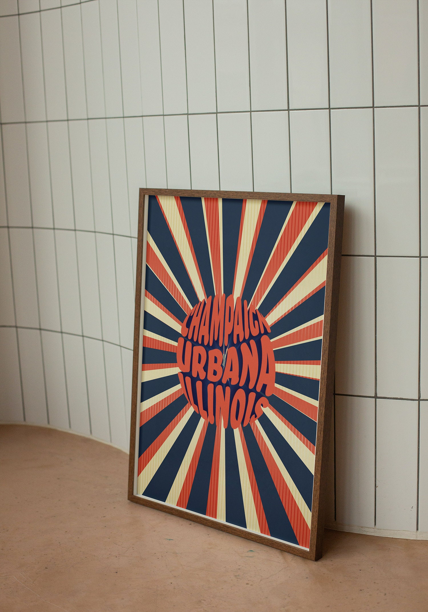 Champaign-urbana, Illinois Retro Style Poster Print- Orange and Blue - Etsy