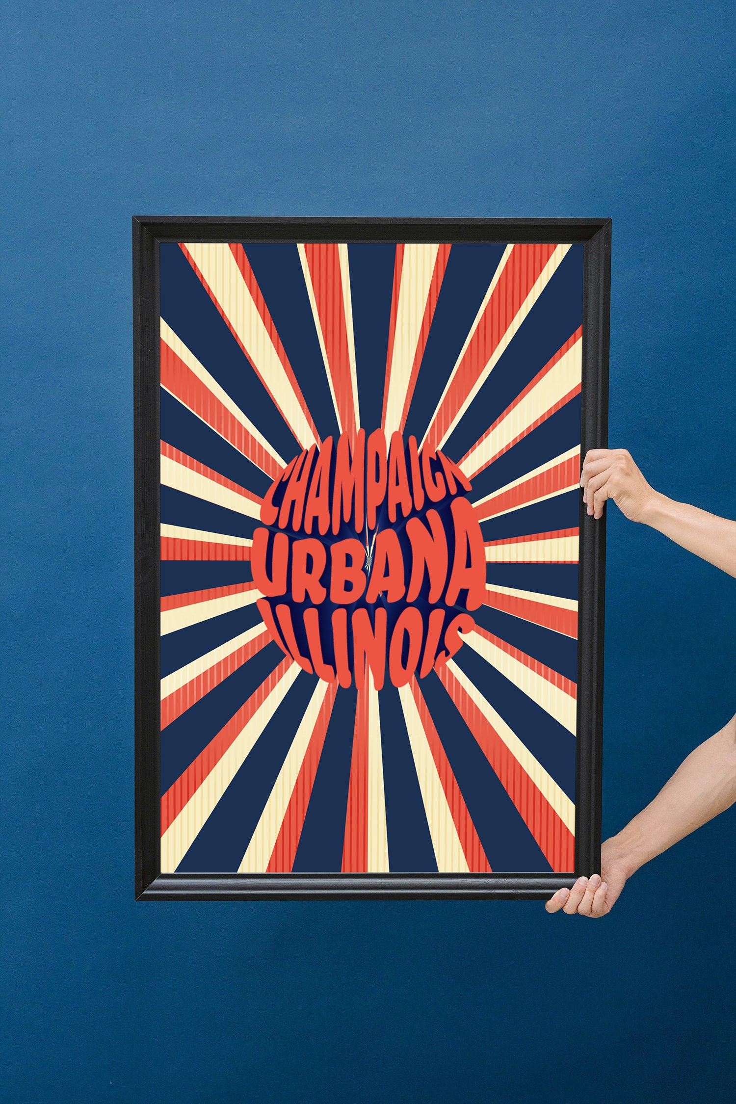 Champaign-urbana, Illinois Retro Style Poster Print- Orange and Blue - Etsy