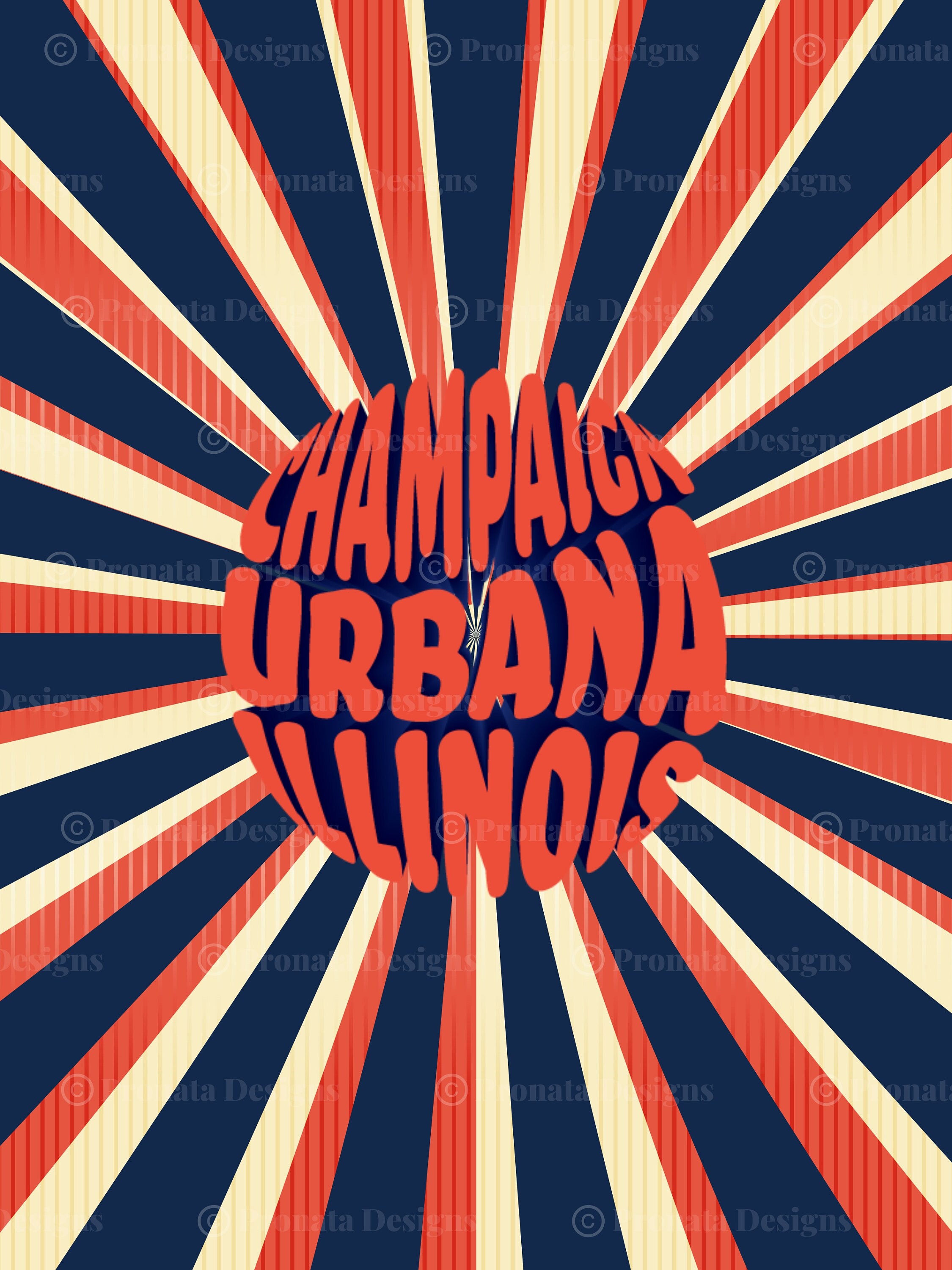 Champaign-urbana, Illinois Retro Style Poster Print- Orange and Blue - Etsy