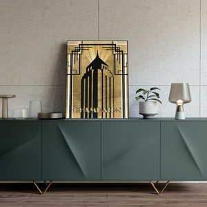 Champaign Illinois City Building Poster Print- Art Deco Style Black and ...