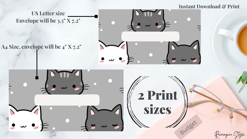 Cute Cats Printable Cash Envelopes Set of 5 With Transaction - Etsy