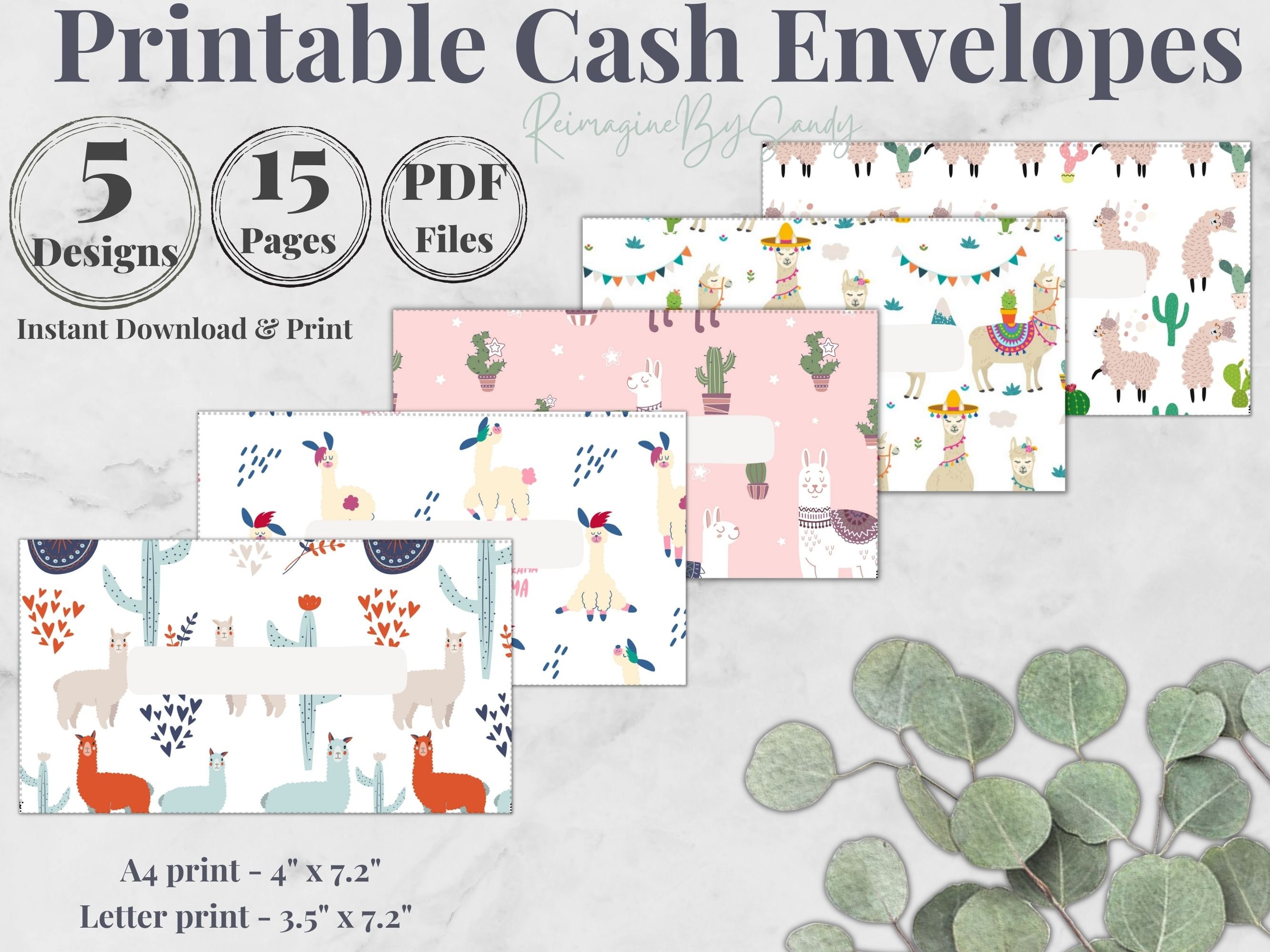 Cute Colorful Llama Printable Cash Envelopes, Set of 5, With ...