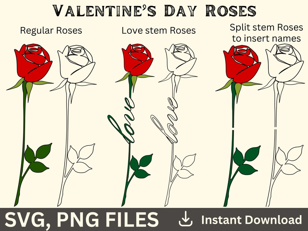 Red Roses With Split Stem for Custom Name Love Word SVG PNG Valentine's ...
