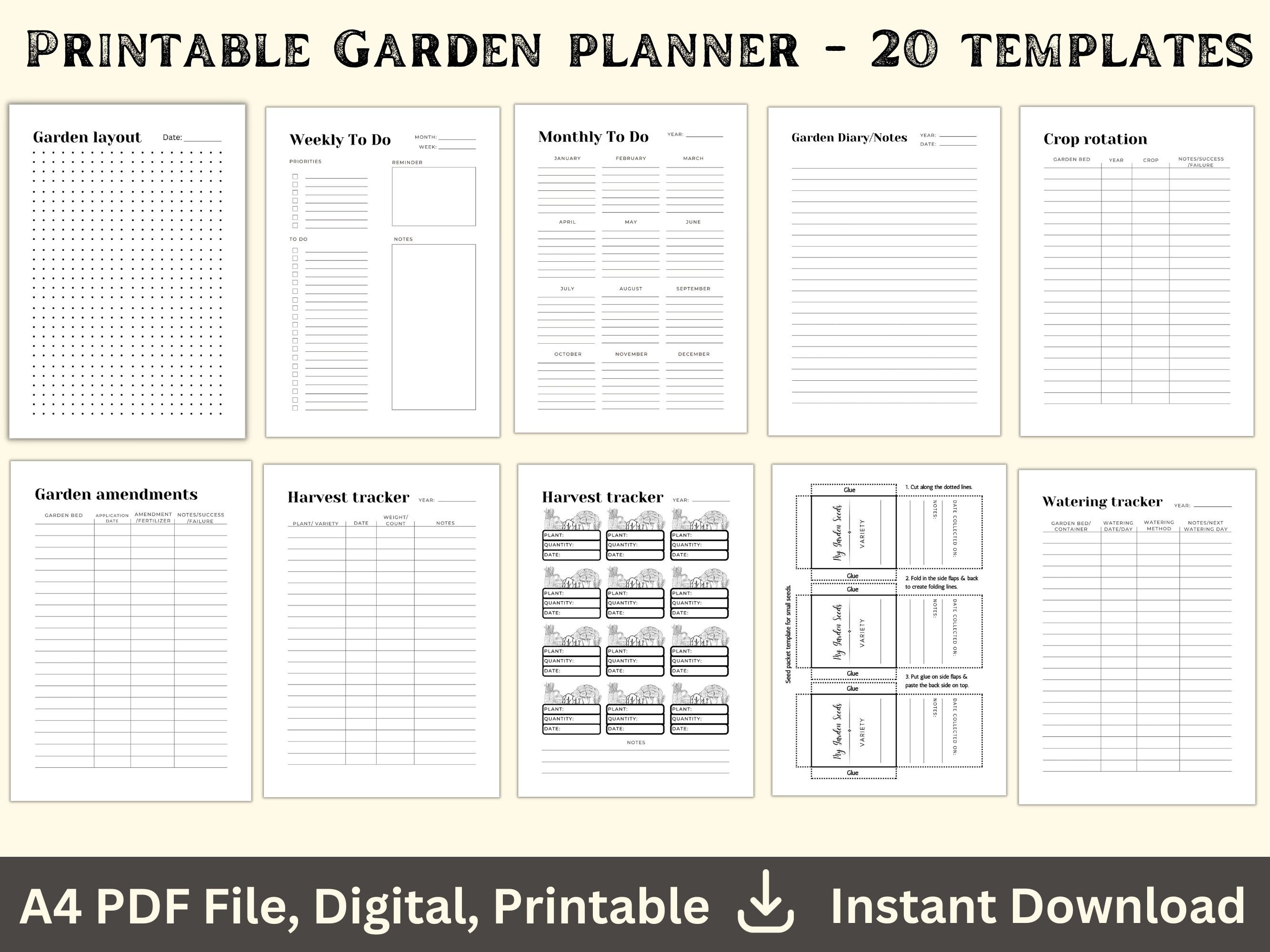 Digital Printable Garden Planner PDF, 20 Different Templates for All ...