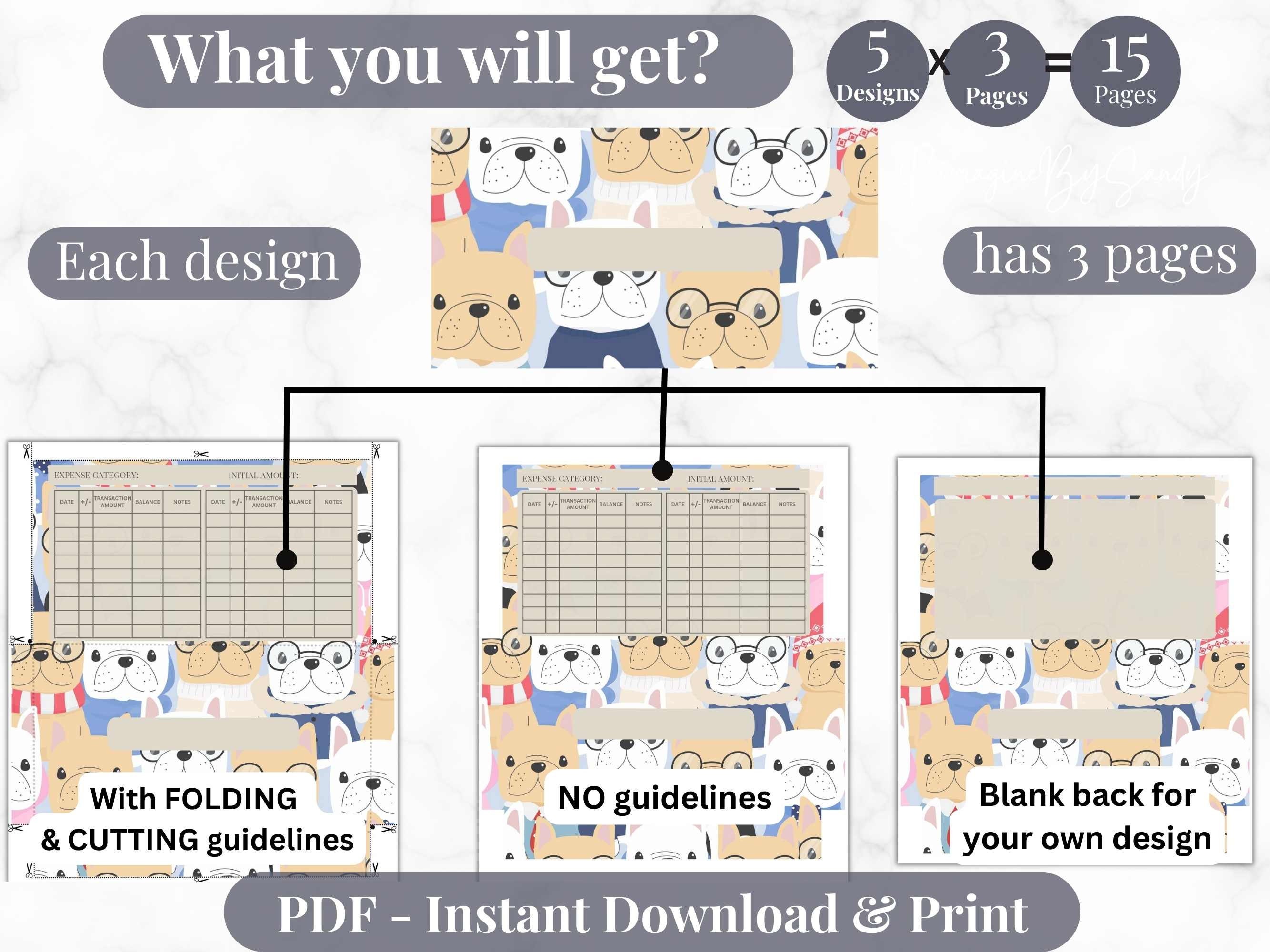 Cute Dogs Printable Cash Envelopes, Set of 5, With Transaction Tracker ...