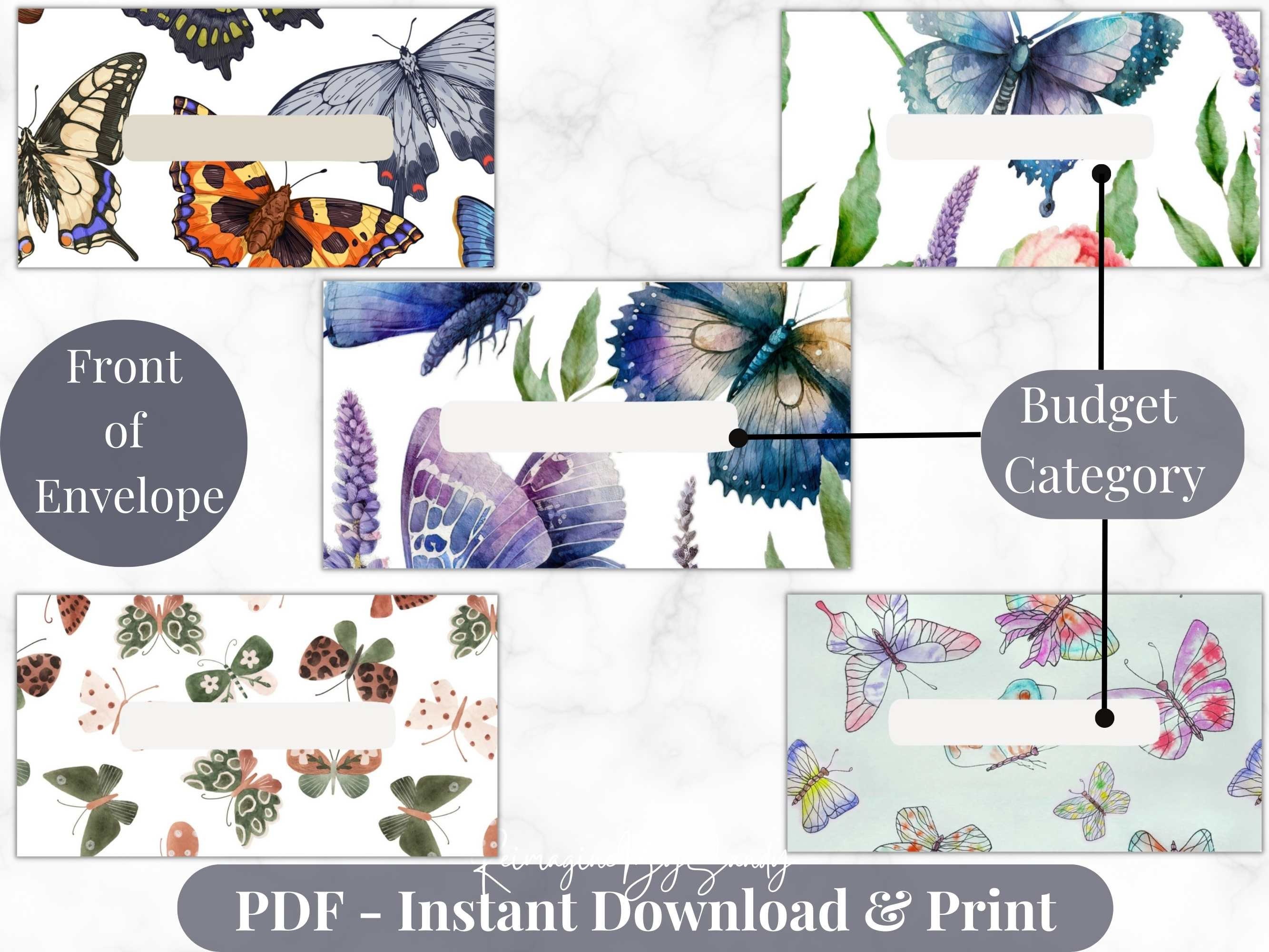 Butterfly & Flower Theme Printable Cash Envelopes, Set of 5, With ...