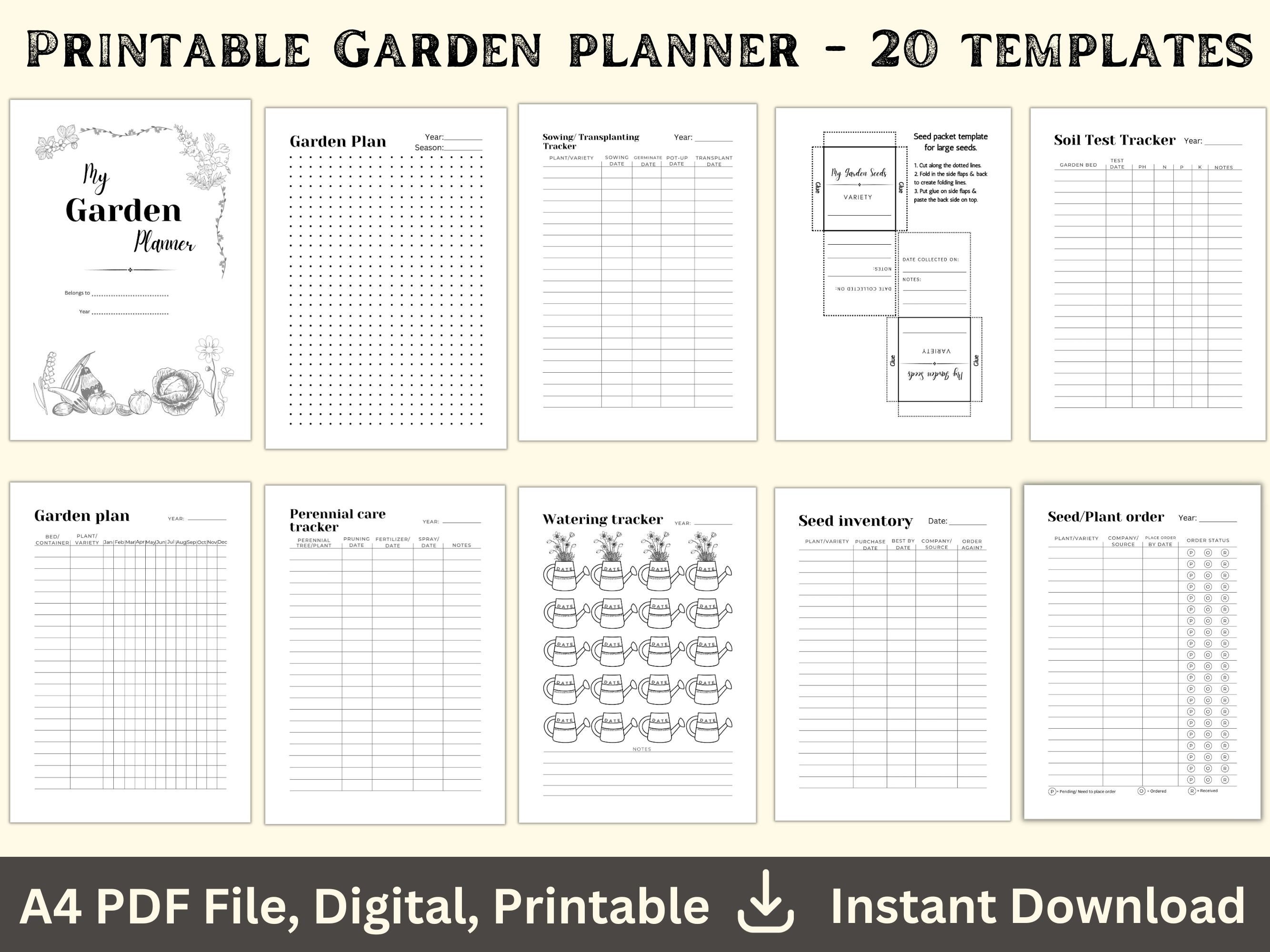 Digital Printable Garden Planner PDF, 20 Different Templates for All ...