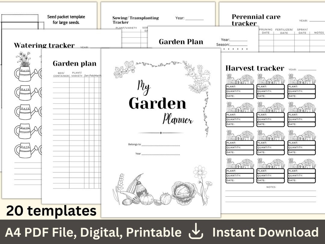 Digital Printable Garden Planner PDF, 20 Different Templates for All ...