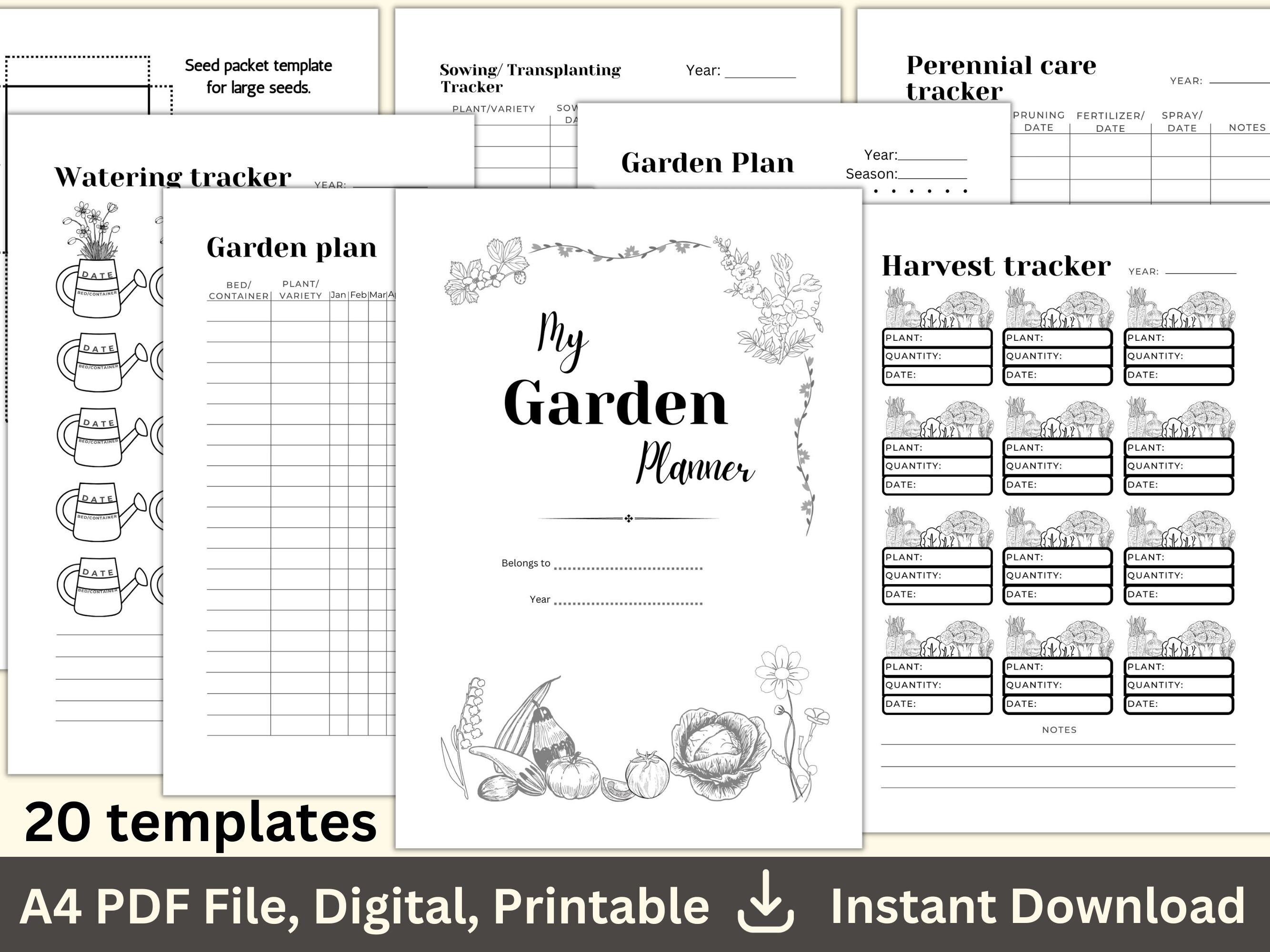 Digital Printable Garden Planner PDF, 20 Different Templates for All ...