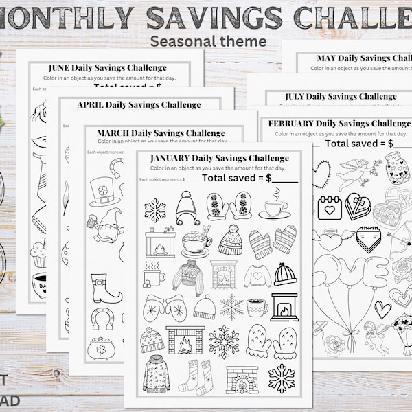 Monthly Savings Challenges Coloring - Etsy